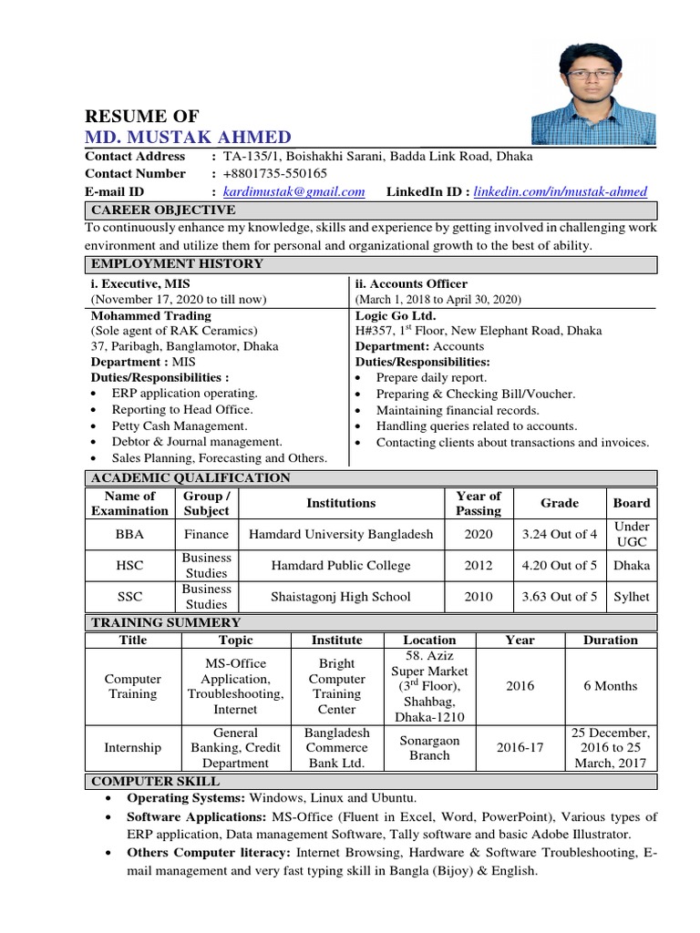 CV of Mustak Ahmed | PDF | Bangladesh | Computing