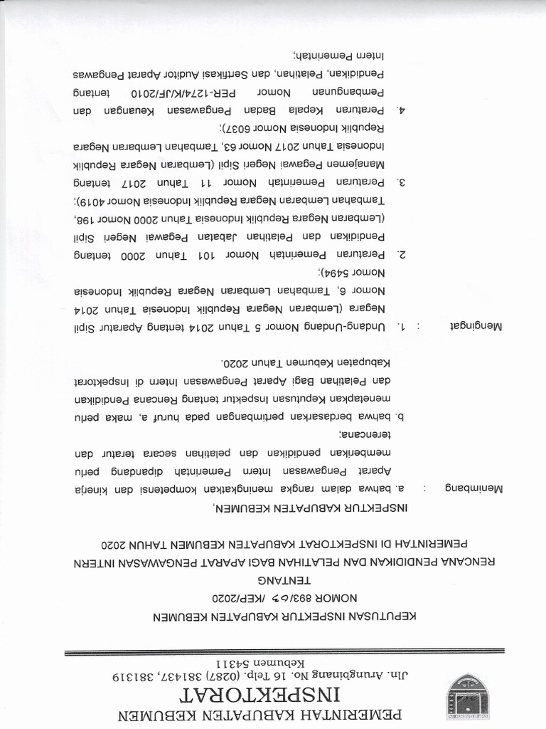 Keputusan Inspektur TTG Rencana Diklat Tahun 2020 | PDF