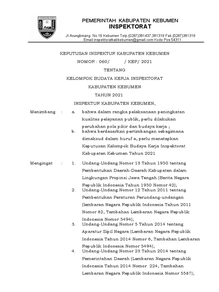 SK Budaya Kerja Inspektorat | PDF