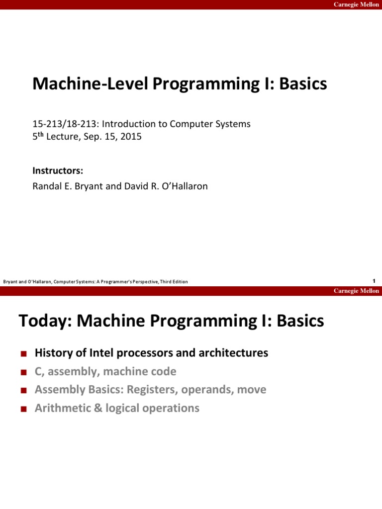 Machine-Level Programming I: Basics: 15-213/18-213: Introduction To ...