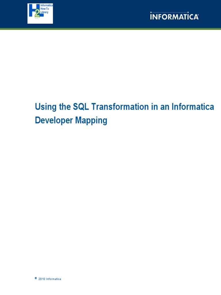 Using The Sql Transformation In An Informatica Developer Mapping Pdf Sql Databases