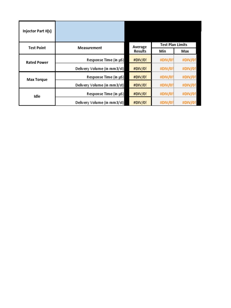 EUI Injector Test Plan Worksheet Master | PDF | Nature