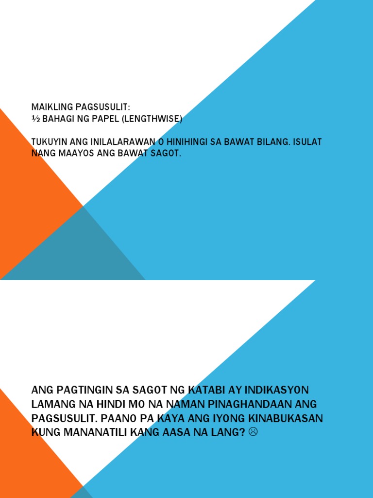 Maikling Pagsusulit Grade 10 Kab 1 - 4 | PDF