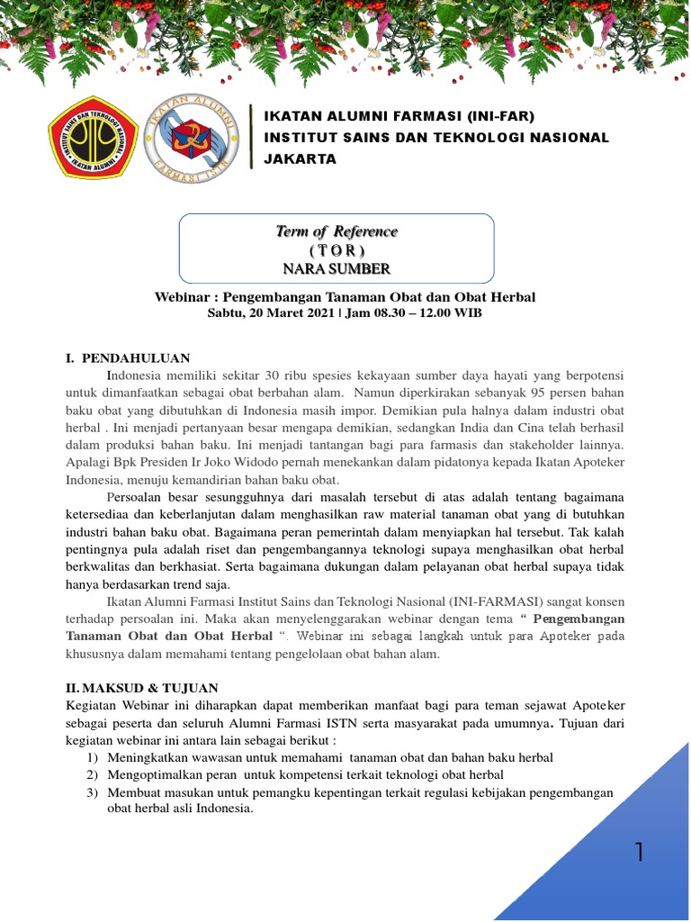 TOR Webinar 1 INIFAR | PDF