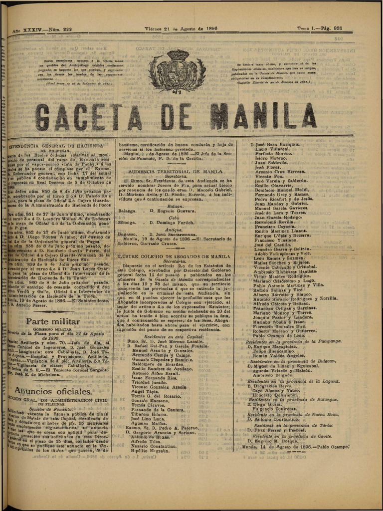 Gaceta de Manila 21 Aug 1896 | PDF