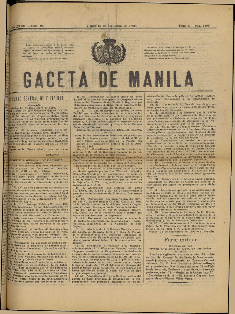 Gaceta de Manila 27 Sept 1895 | PDF | Business | Naturaleza