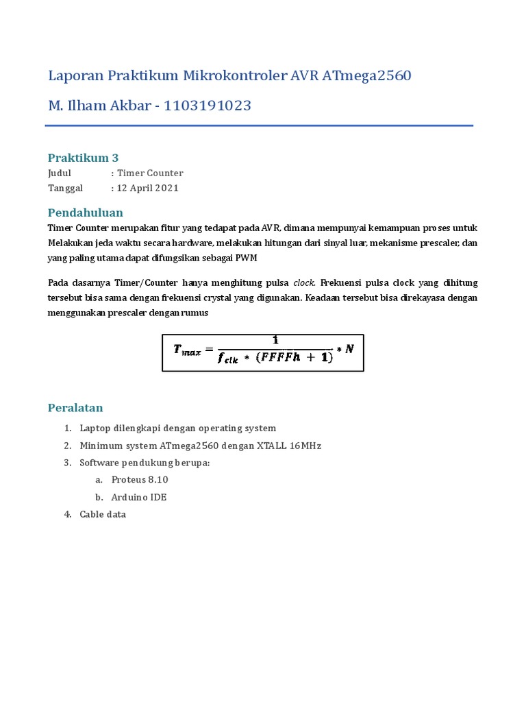 Laporan Timer Counter Pada Mikrokontroller Atmega 2560 | PDF