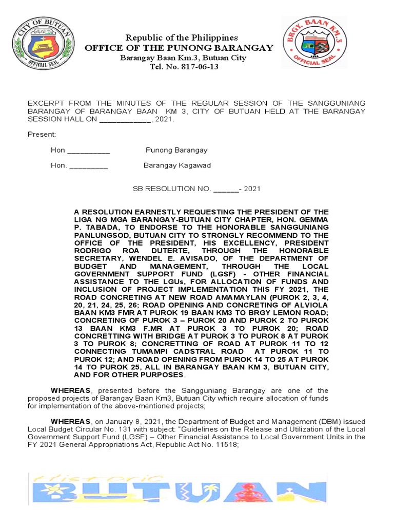 Brgy. Resolution Re PRRD Projects | PDF | Philippines | Policy