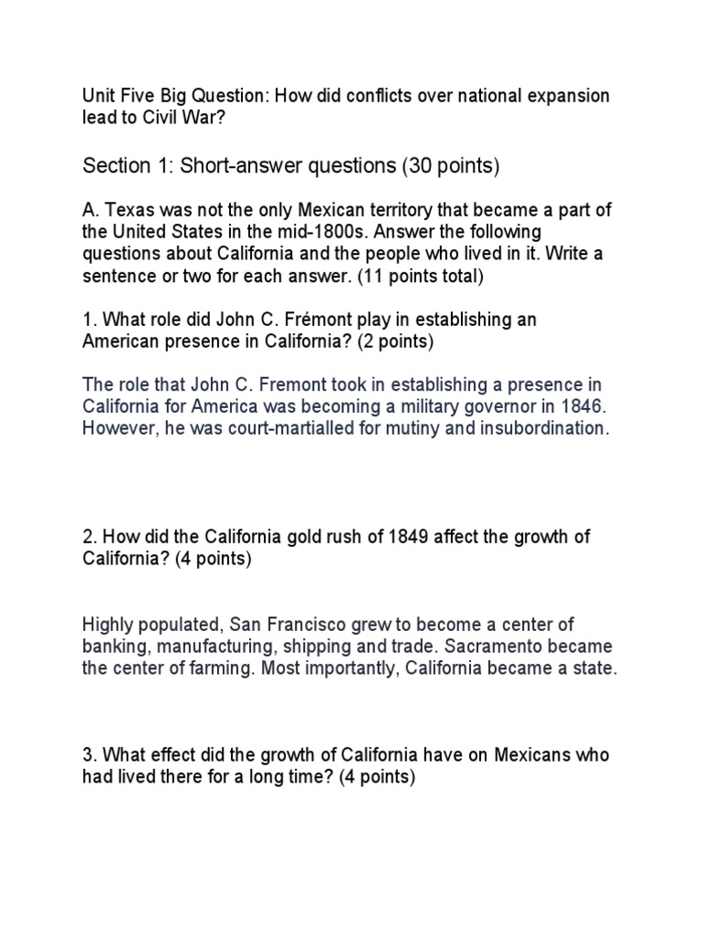 Section 1: Short-Answer Questions (30 Points) | PDF | Southern United ...