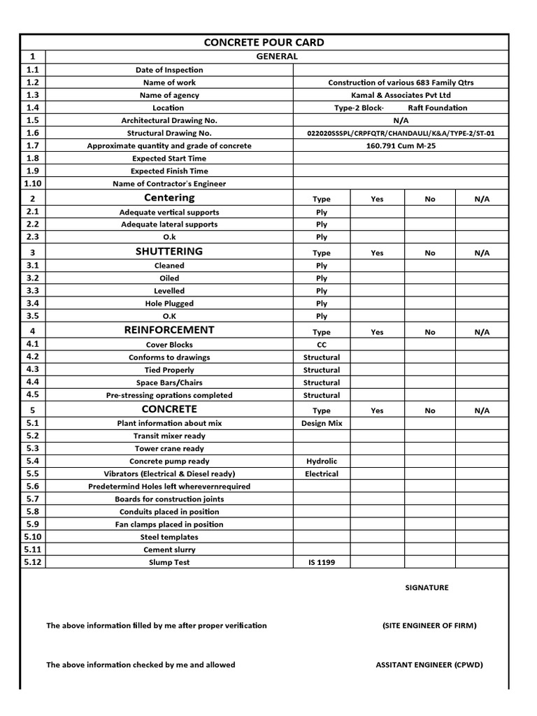 Concrete Pour Card: 1 General | PDF | Concrete | Pipe (Fluid Conveyance)