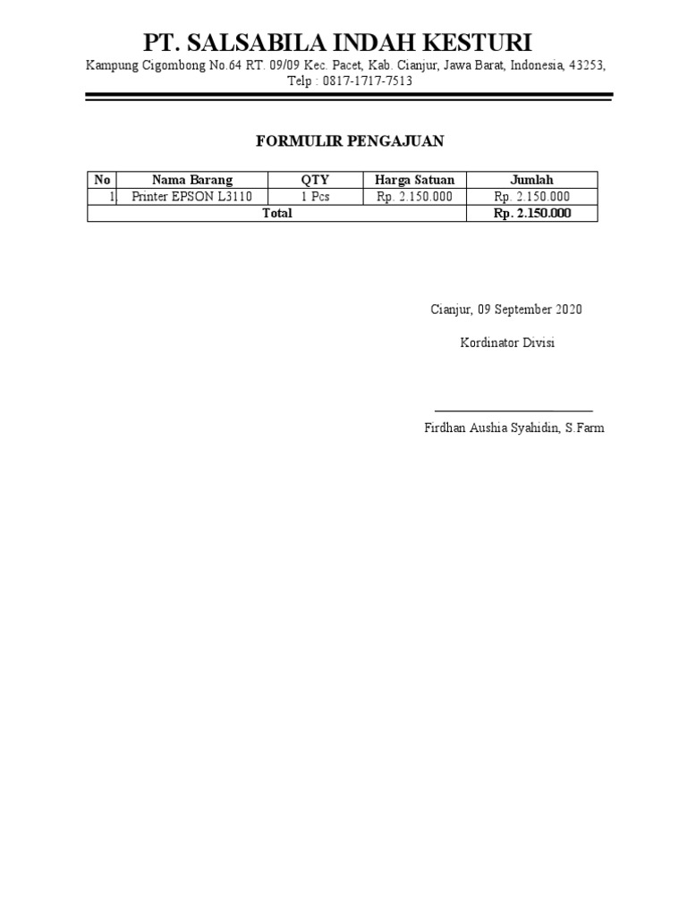 Surat Pengajuan Printer | PDF