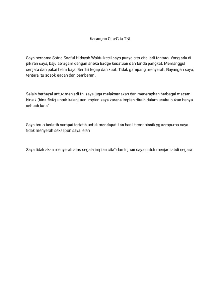 Karangan Cita Cita TNIh | PDF