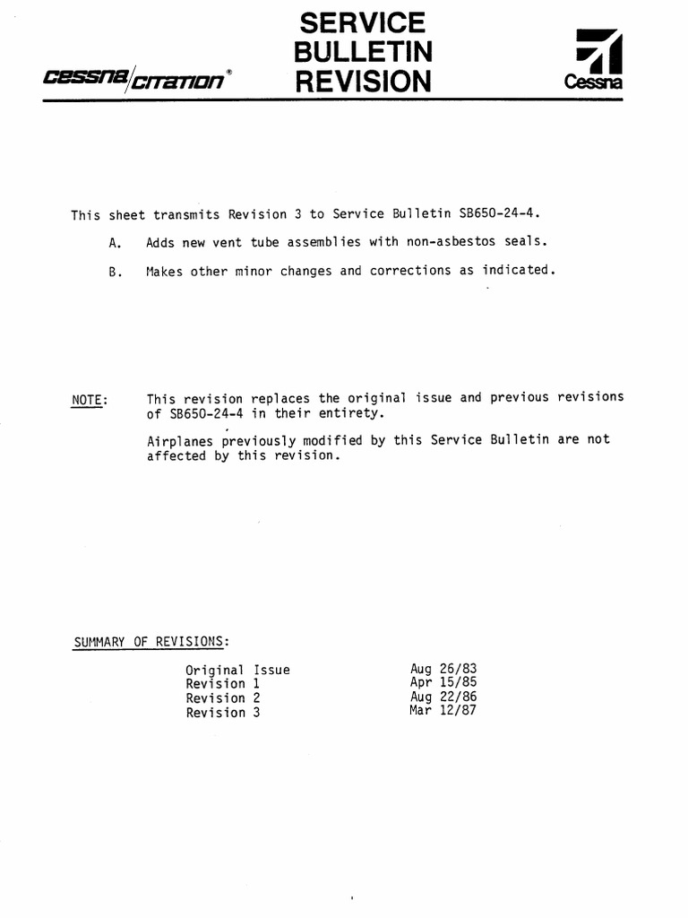 Cessna Service Bulletin | PDF
