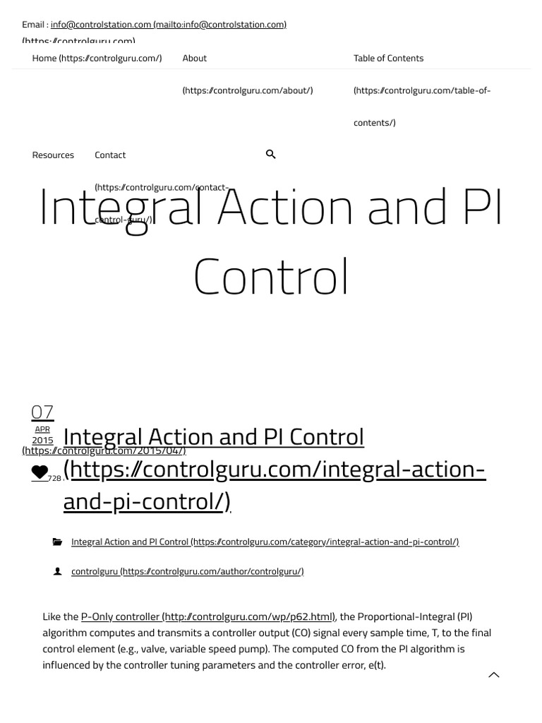 Integral Action and PI Control - Control Guru | PDF | Control Theory ...