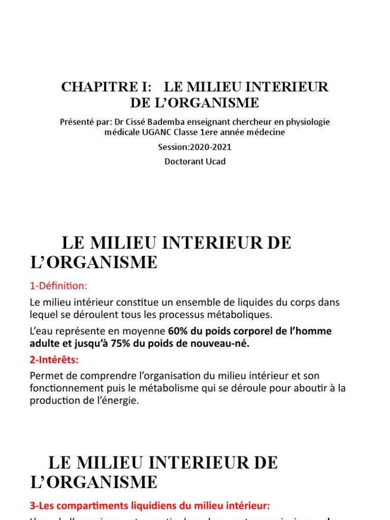 Milieu Intérieur et Transport Cellulaire | PDF | Système immunitaire ...