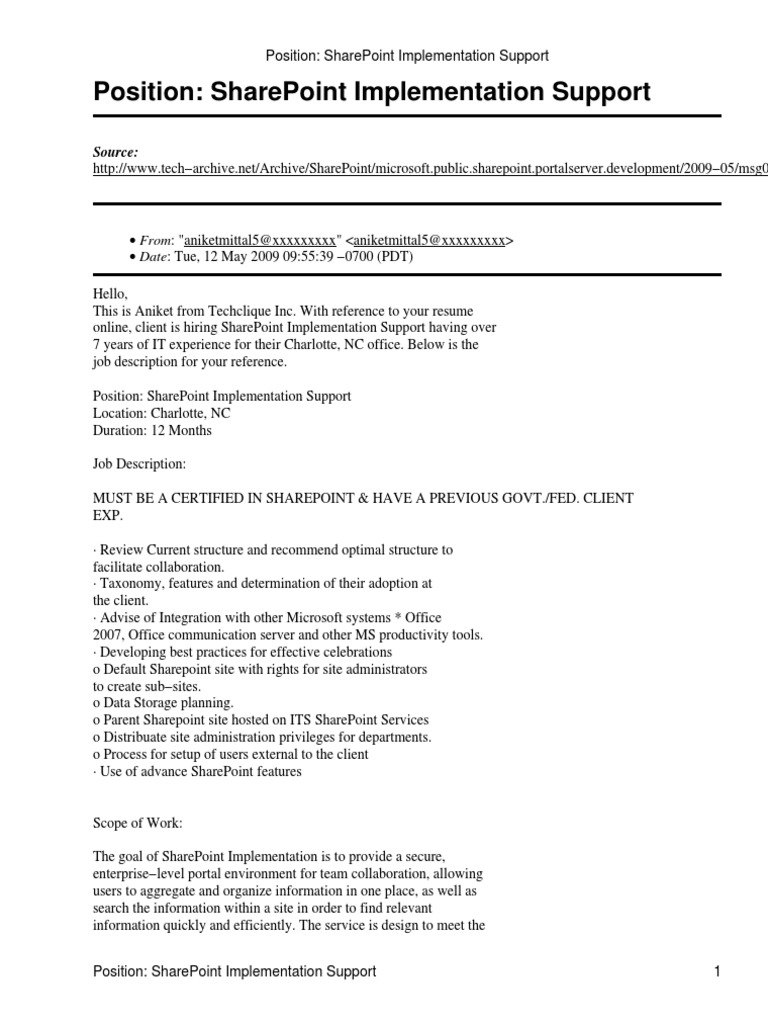 Sharepoint Job Profile | PDF | Share Point | Information Age