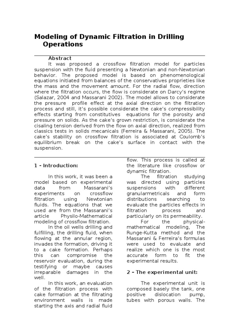 Modeling of Dynamic Filtration in Drilling Operations | PDF | Fluid ...