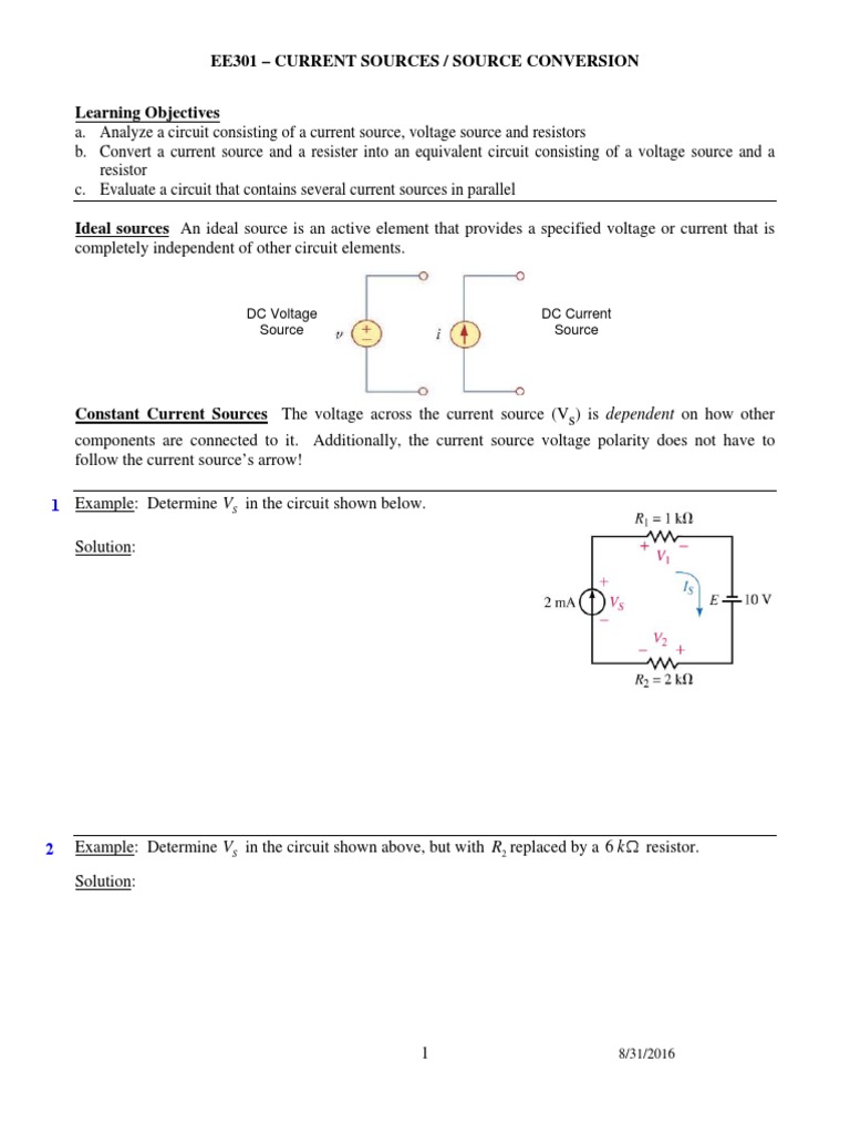 EE301 Lesson 06 Current Sources and Source Conversion | PDF | Electrical Network | Electrical ...