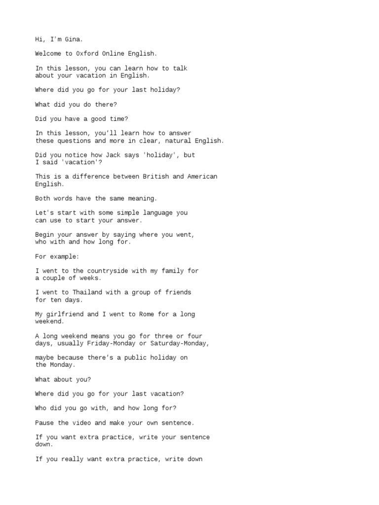 (English) Talking About Your Vacation in English - Spoken English ...