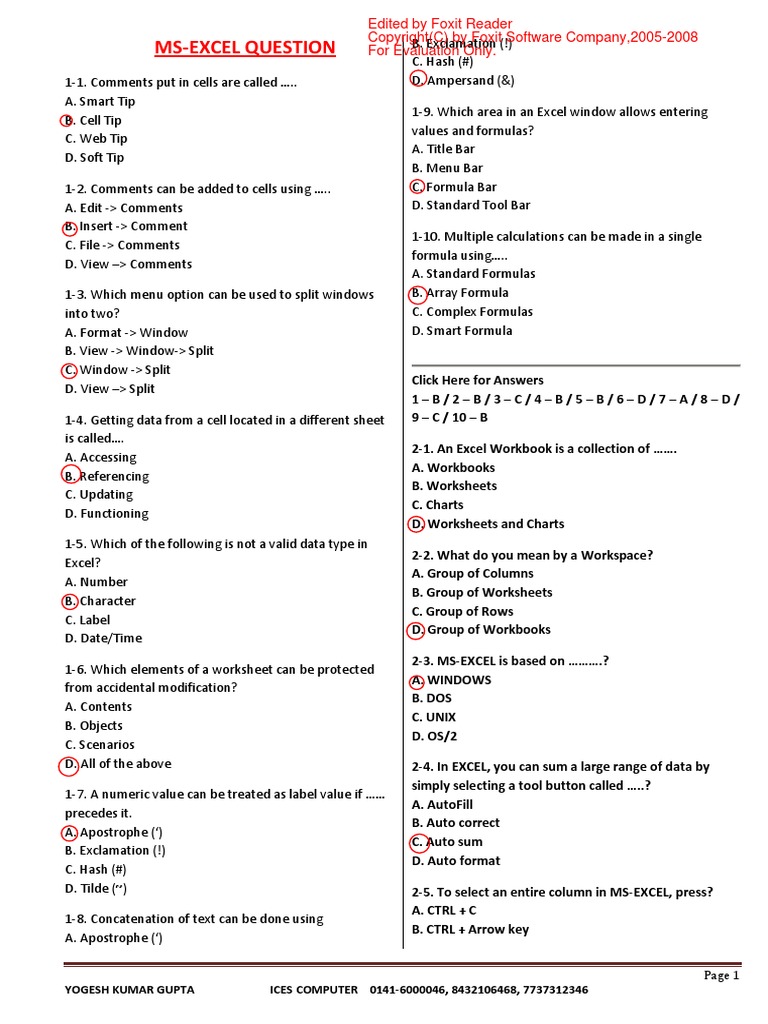 MCQ of Excel | PDF | Microsoft Excel | Worksheet