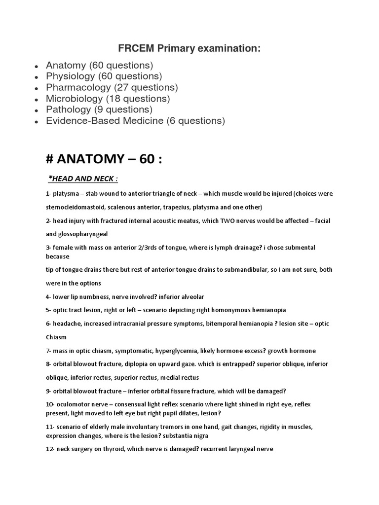 1-Frcem Primary Recalls-EXAM COLLECTION | PDF | Elbow | Abdomen