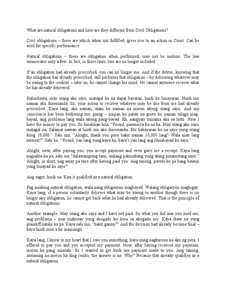 Understanding Natural vs. Civil Obligations | PDF | Civil Law (Common ...