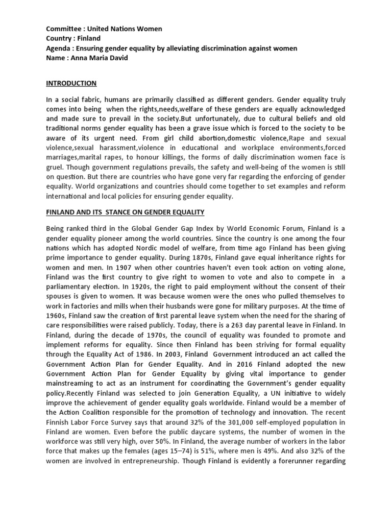 Finland's Commitment to Gender Equality | PDF | Gender Equality ...