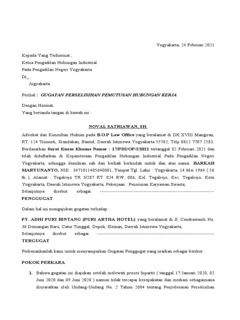 Gugatan PHK di Yogyakarta 2021 | PDF