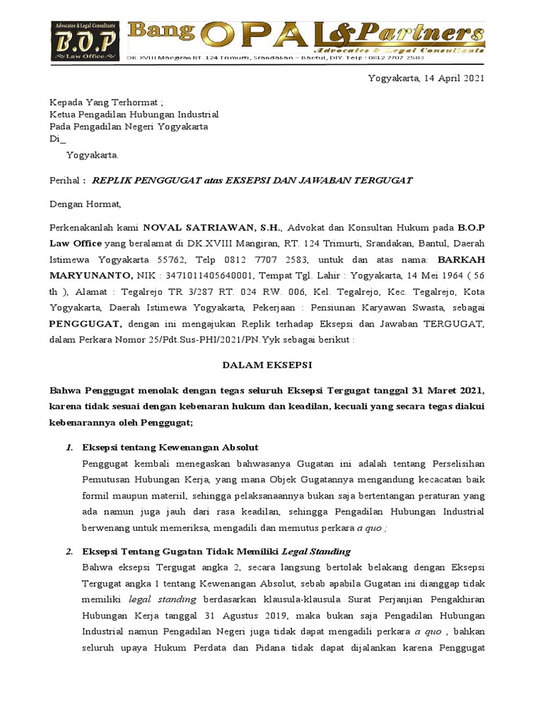 Replik - Barkah M | PDF | Hukum