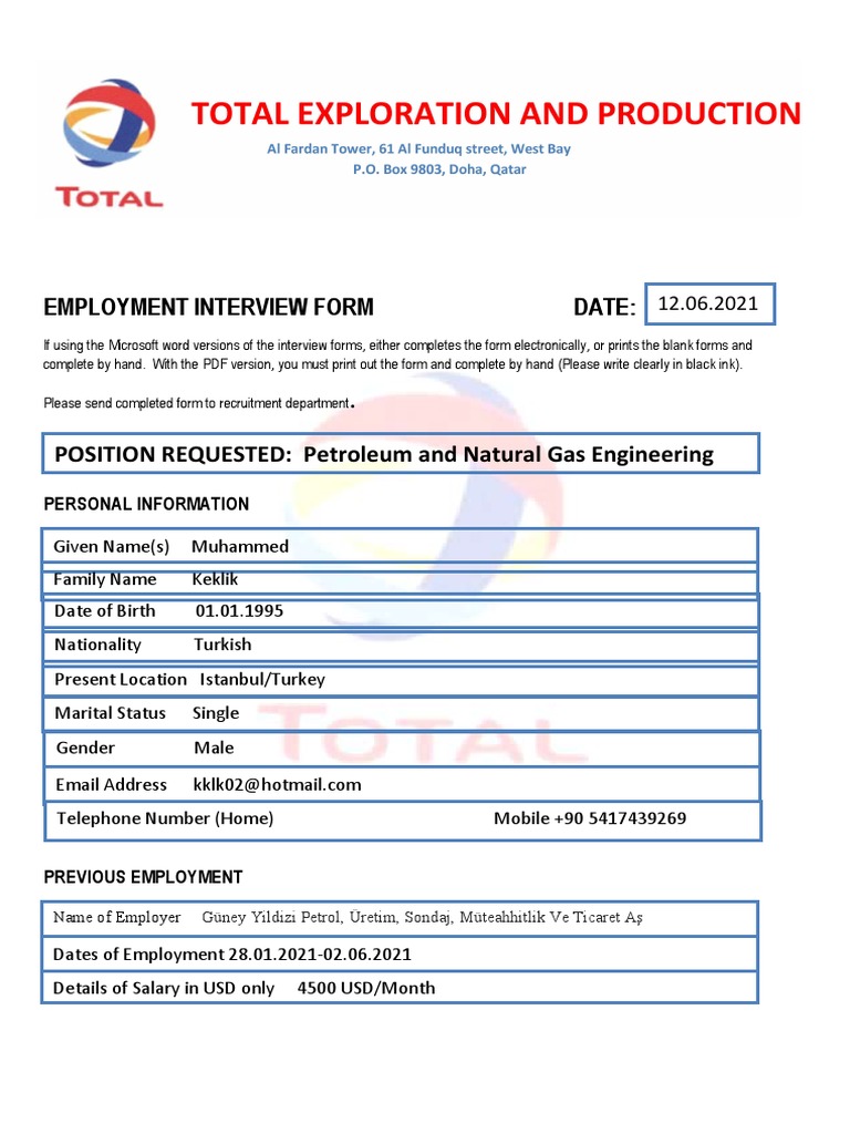 Total Employment Interview Form | Download Free PDF | Human Nature ...