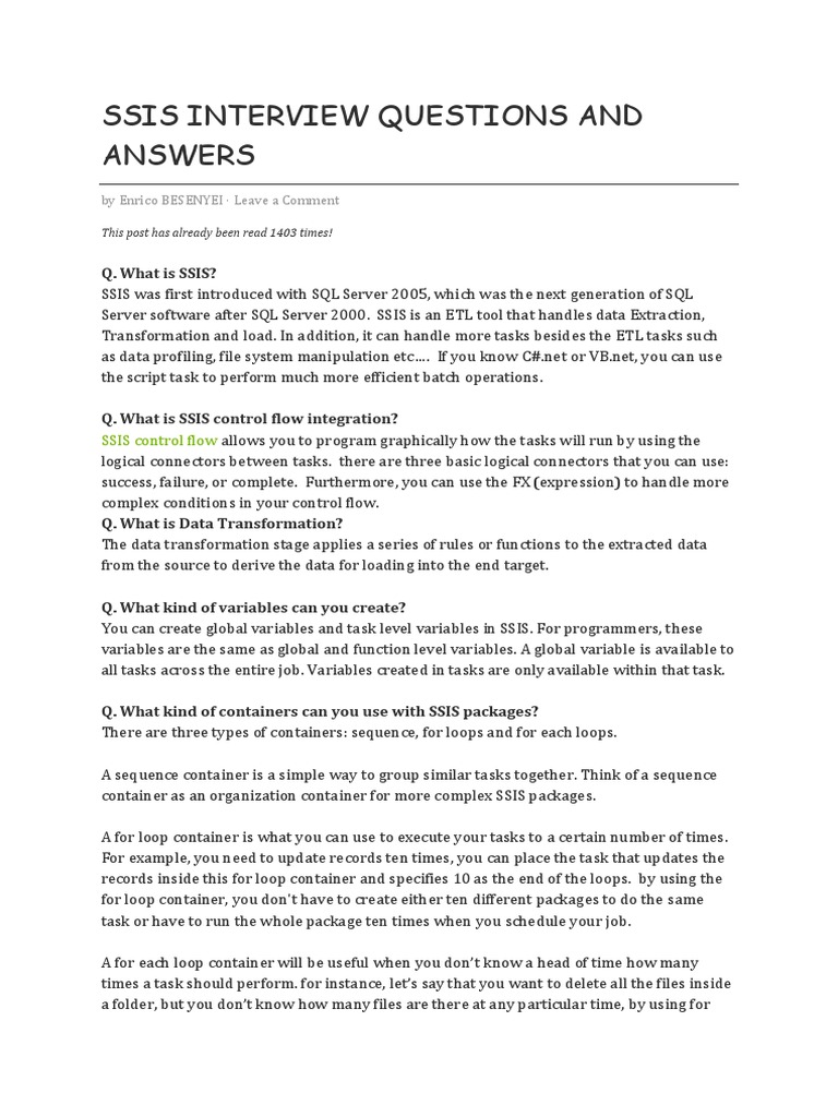 Ssis Interview Questions and Answers 2 | PDF | Database Transaction | Microsoft Sql Server