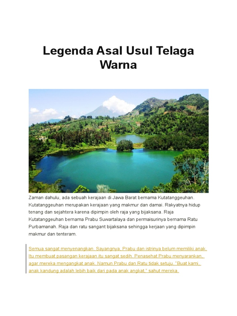 Legenda Asal Usul Telaga Warna | PDF | Perjalanan
