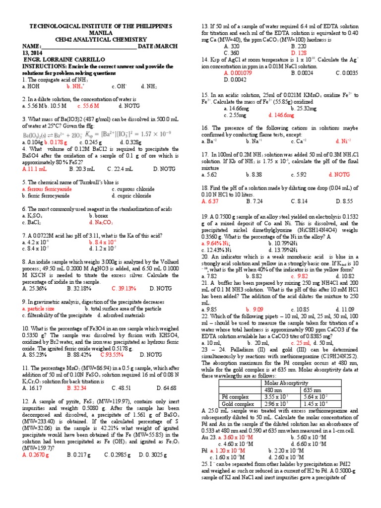 Analytical Chemistry CH 342 20132 | PDF | Titration | Chemistry