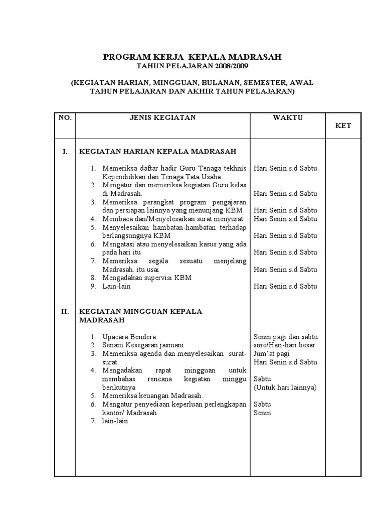 Program Kerja Kepala Sekolah | PDF