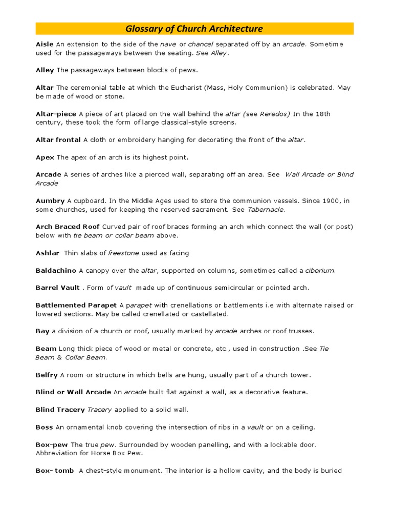 Glossary of Church Architecture | PDF | Gothic Architecture | Vault ...