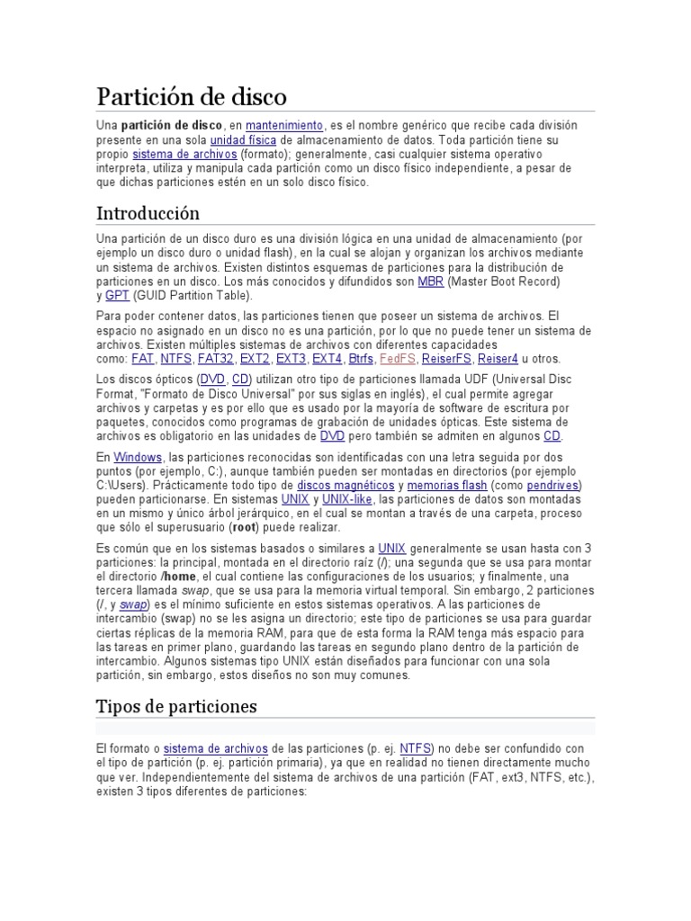 Particiones de disco: conceptos básicos y tipos de particiones | PDF | Archivo de computadora ...