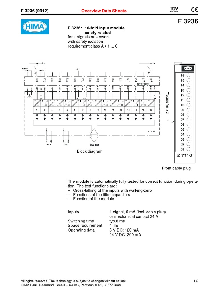 Overview Data Sheets: F 3236: 16-Fold Input Module, Safety Related ...