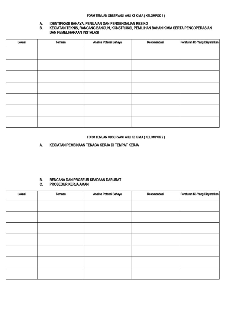 Form Temuan Hasil Pengamatan Ak3 Kimia 2021 | PDF