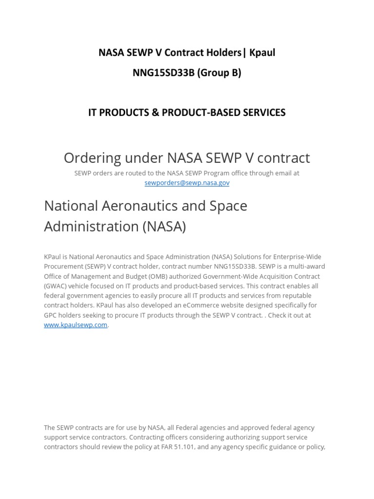 NASA SEWP V Contract Holders | PDF