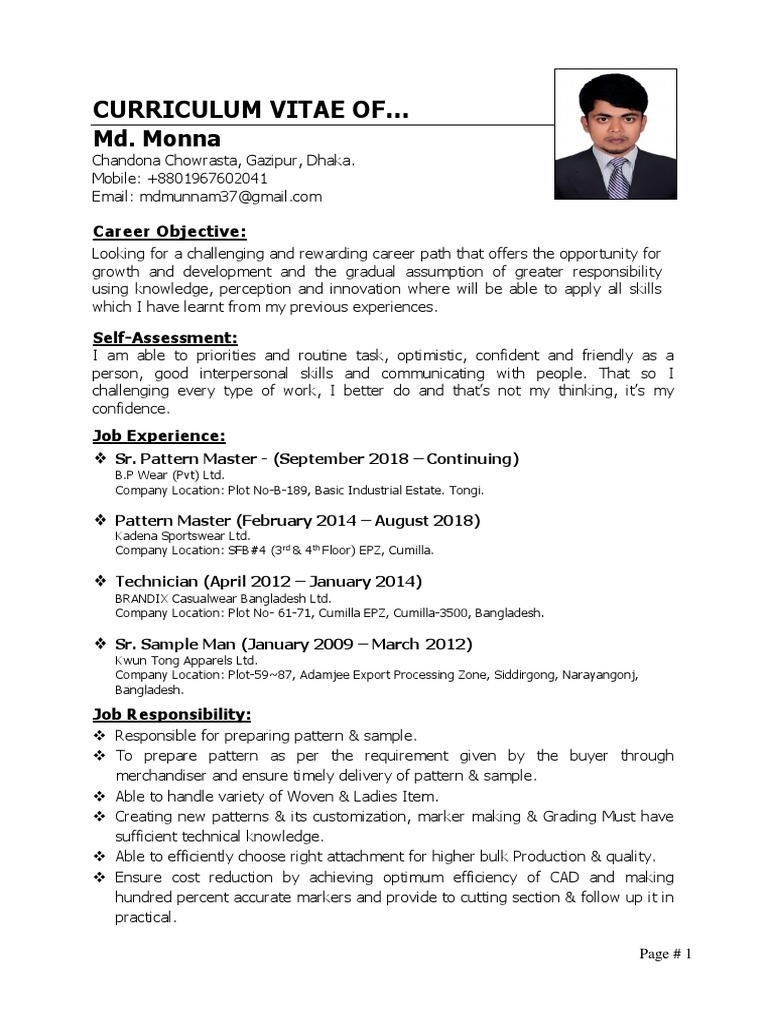 Resume of Md. Monna Pattern Master | PDF | Human Nature | Business