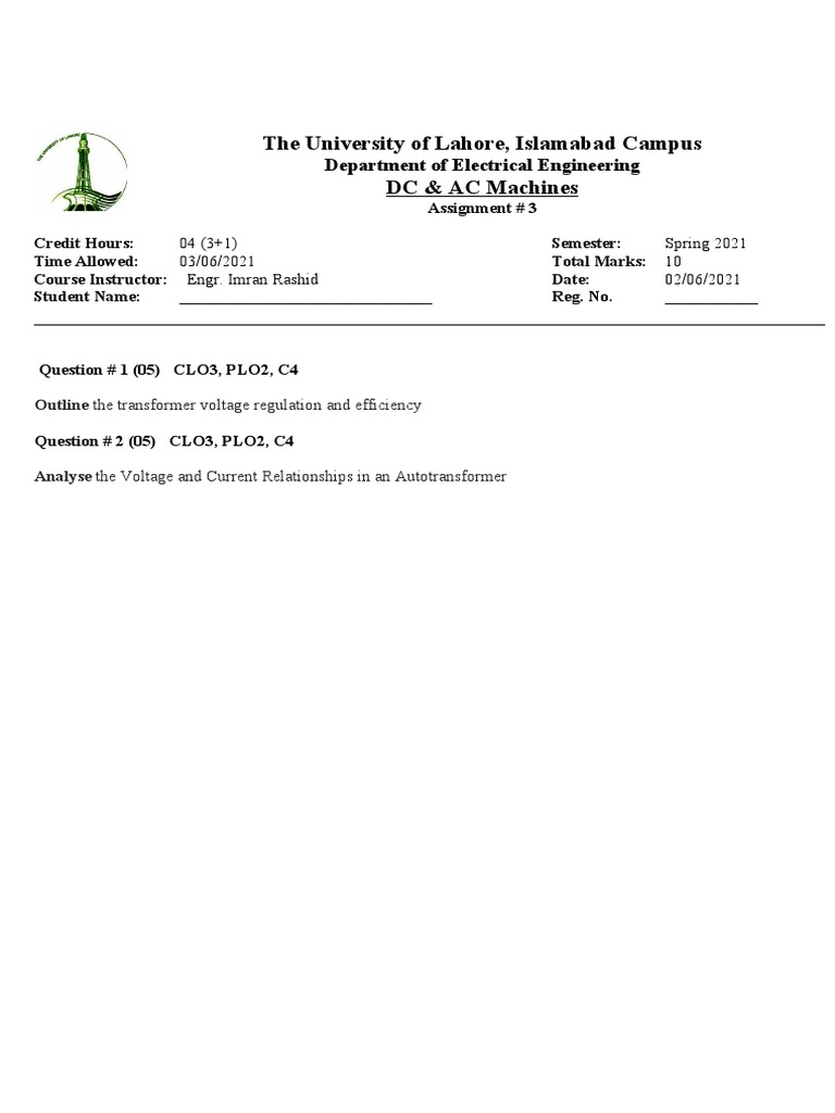 Electrical Engineering Assignment 3 | PDF