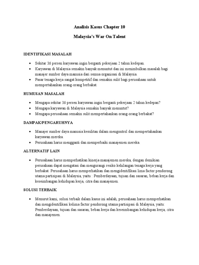 Analisis Kasus Chapter 10 MSDM (Jason Matthew-201960147) | PDF