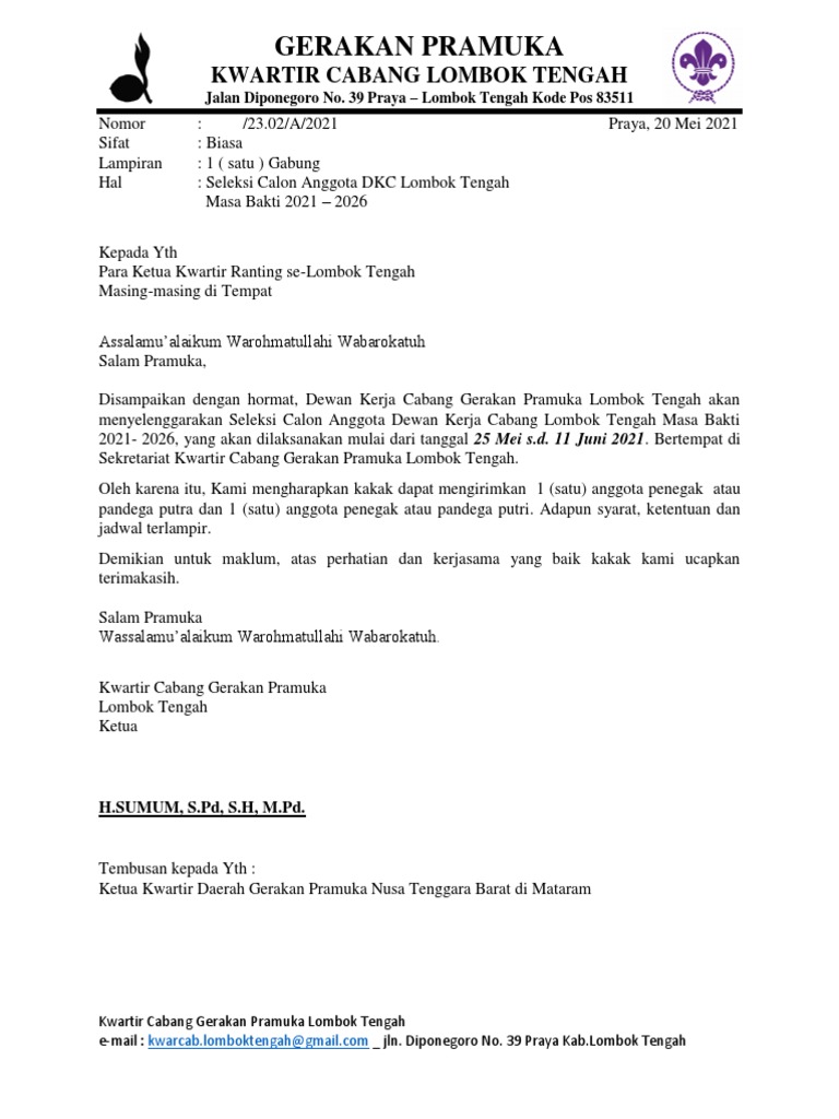 Surat Seleksi Anggota DKC | PDF