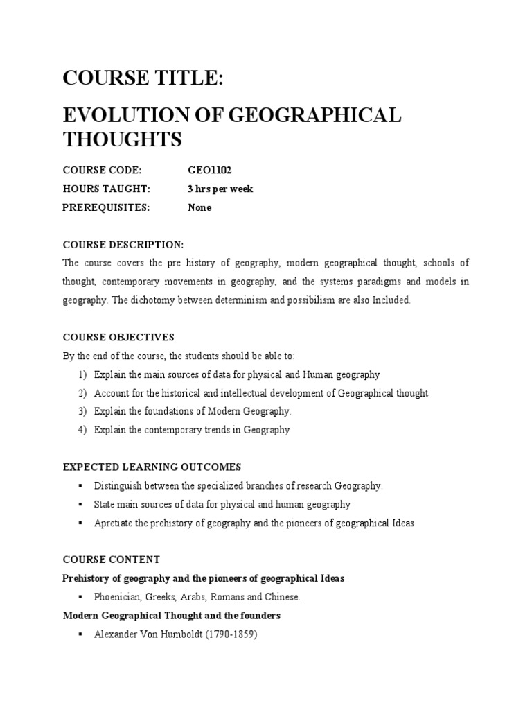 Exploring the Evolution of Geographic Thought: A Course on the ...