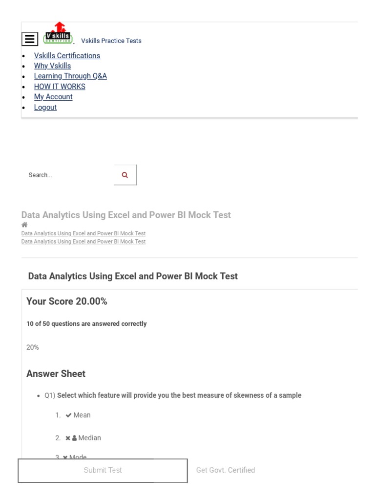 Data Analytics Using Excel and Power BI Mock Test: Your Score 20.00% ...