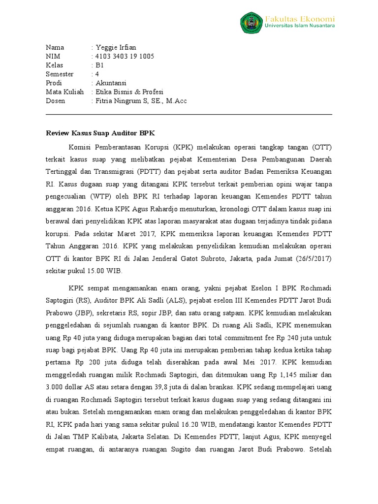 REVIEW - KASUS - Suap Auditor BPK | PDF
