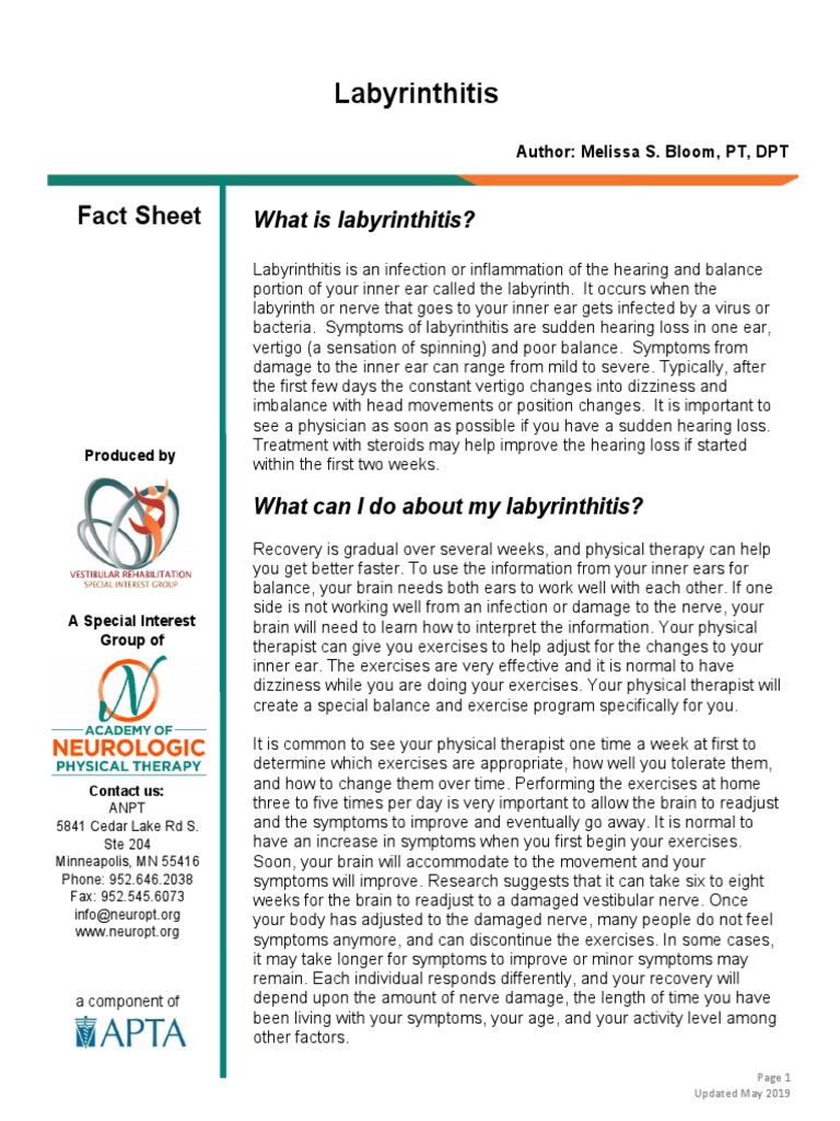 Labyrinthitis | PDF | Vertigo | Human Diseases And Disorders