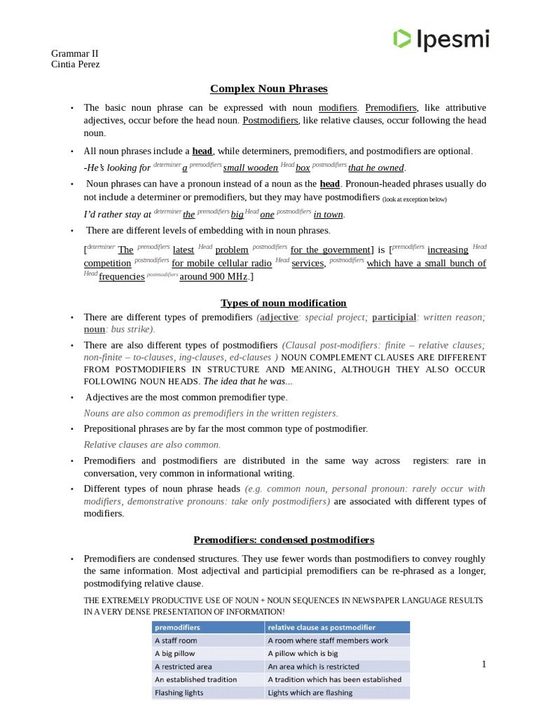 Complex Noun Phrases | PDF | Clause | Adjective