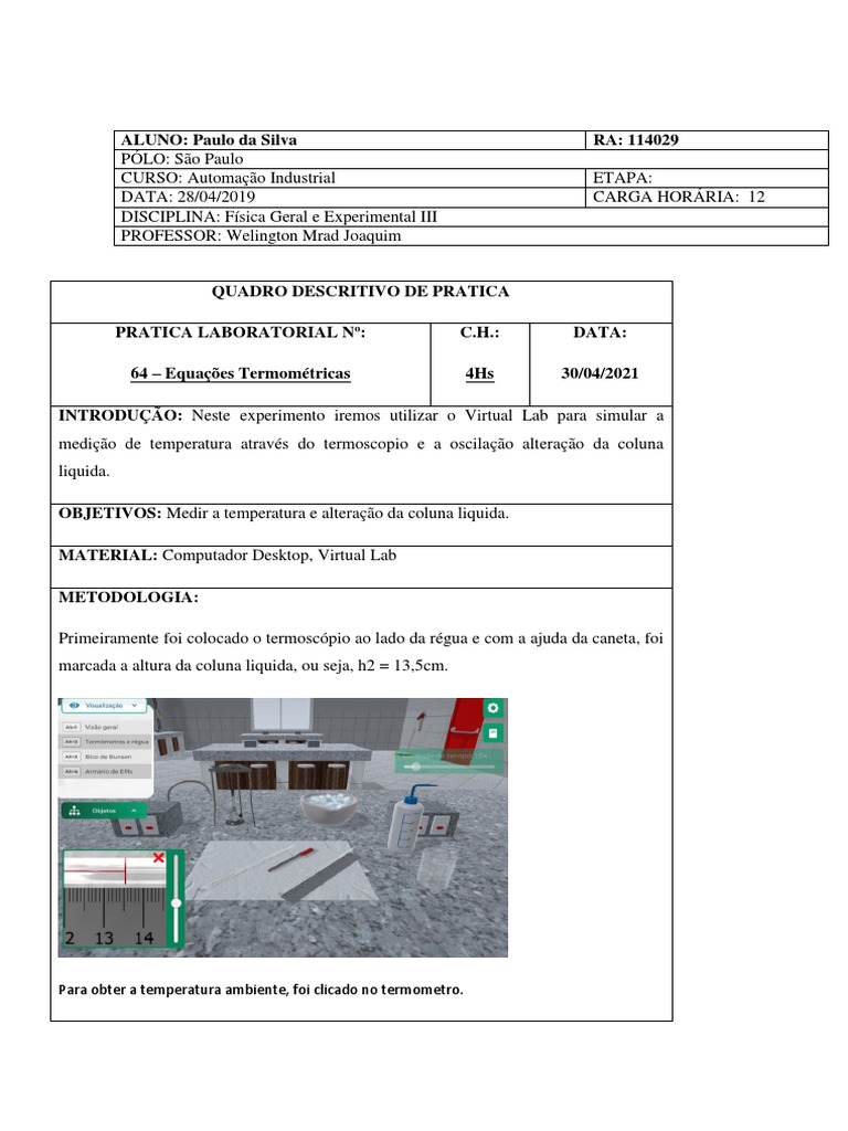 Relatório de Equações Termometricas Fisica 3 | PDF | Temperatura | Líquidos