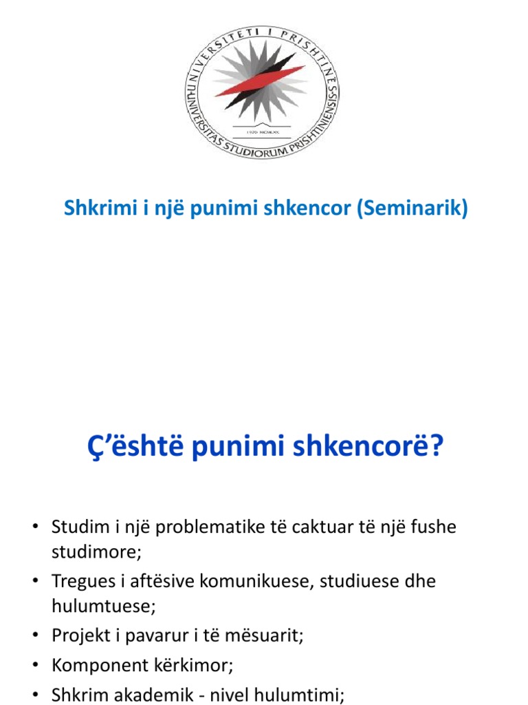 Shkrimi I Një Punimi Shkencor (Seminarik) | PDF